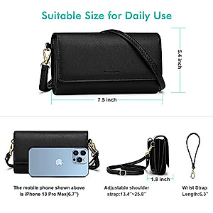 Peacocktion Wristlet Wallet for Women, Crossbody Wallet Purse with Phone Pocket Card Holder RFID Blocking 2 Strap, Black