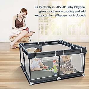 Hoybell Baby Mat Compatible with 50x50 inch Playpen, Self Inflating Mattress Play Yard Pad with Carry Case, Portable and Comfortable – Dark Grey