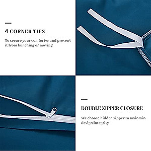 SunStyle Home Pinch Pleated Duvet Cover Navy Blue 3 Pieces Duvet Covers Queen Size Soft Microfiber Luxury Duvet Cover with Zipper Closure & Corner Ties for All Season(1 Duvet Cover, 2 Pillow Shams)