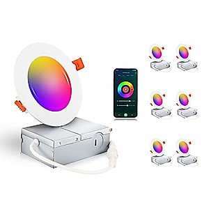 CLOUDY BAY [6 Pack] 4inch Smart WiFi LED Recessed Lights,RGBCW Color Changing Recessed Lighting,Compatible with Alexa and Google Home Assistant,No Hub Required,10W 2700K-6500K,CRI90+ Wet Location