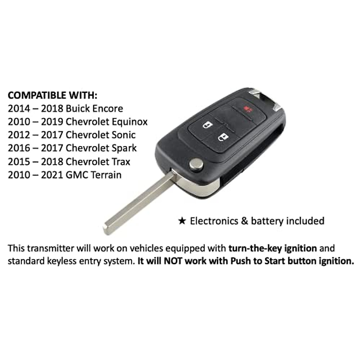 Keys4Less Replacement Button flip Style Keyless Entry Remote Key Fob Transmitter for Chevrolet Equinox/Sonic/Spark/Trax OHT01060512 PN 13585815, 20873621, 20873623