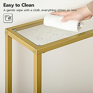 HOOBRO 29.5" Narrow Console Table, Tempered Glass Sofa Table, Small Side Table, Modern Entryway Table, for Entrance, Living Room, Foyer, Hallway Bedroom, Gold GD71XG01