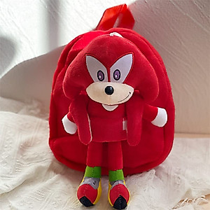 GDFENDU Anime Hedgehog Knuckles Tail Shadow Plush Backpack with Keychain,10in Kawaii Cartoon Bookbag (Knuckles)