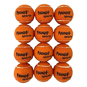 Woof Sports small TENNIS BALLS for Dogs (1.9") - 12 Orange Durable and Easy to Find Mini Tennis Balls for Small Dogs and Puppies. includes Carrying Bag.