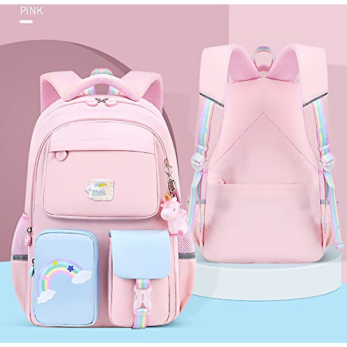 CILREA Backpack for Girls,School Backpack for Girls, Cute Book Bag with Compartments for Teen Girl Kid Students Elementary Middle School, Kids' School Bag, Pink