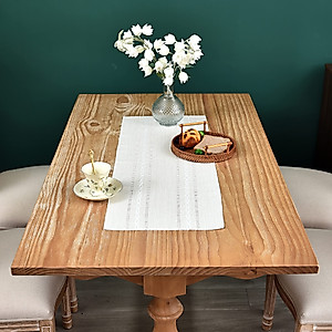 Farmhouse Rustic Table Runner Braided Stripe Table Runners Embroidered Table Decorations for Kitchen Living Room Dining Holiday and Party Ivory 13x36 Inch