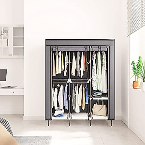 VIZUN Portable Clothes Closet, Wardrobe Storage Closet Organizer with 5 Hanging Rack, Easy to Assemble (Gray)