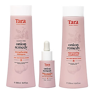 Tara Onion Remedy Hair + Root Revival System. Cruelty-Free: 3-Step Treatment – Shampoo + Conditioner + Serum for Stronger, Thicker and Longer hair. Free from Parabens, Sulfates and Mineral Oils