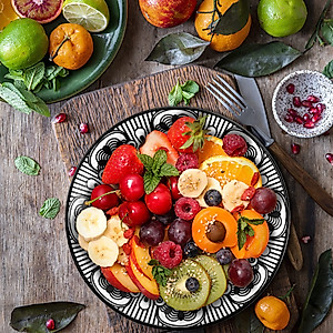 Coloch 4 Pack 8.5 Inch Ceramic Salad Plates, Black and White Floral Dessert Plate Reusable Snack Serving Plate for Pasta, Fruits, Sandwiches, Bar, Home Use, Microwave and Dishwasher Safe