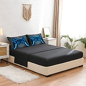 NTBED Game Console Comforter Set for Boys Girls Kids Geometric Lightweight Microfiber Bedding Sets (Blue, Full 5Pcs)