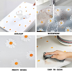 Jacriah Daisy Shelf Liner for Kitchen Cabinets Non-Adhesive Drawer Liner Non-Slip Refrigerator Liner Waterproof Fridge Pad Cupboard Mat Easy Placemats, Ideal for Wire Pantry Bathroom, 11.8"X59"