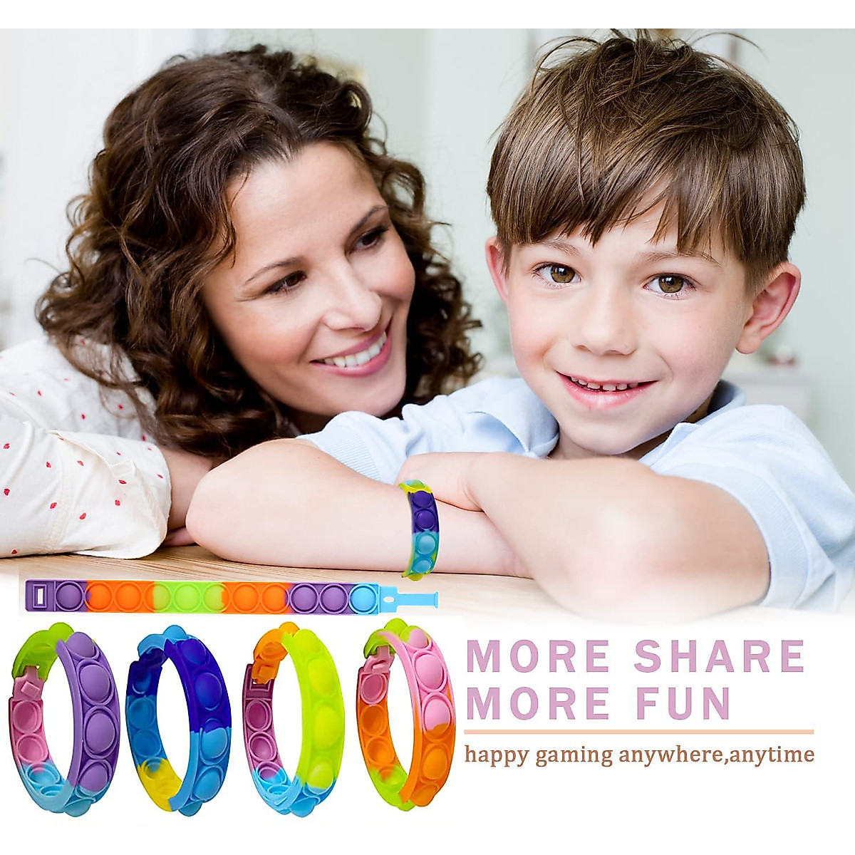 TOMOIN 30 Pcs Pop Fidget Bracelet, Wearable Push Pop Bubble Sensory Toy Stress Relief Silicone WristbandFidget Toy ,for Kids, Adults and ADHD Autism Anxiety Pop Colorful Wristband