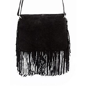 AryanExports Women Hippie Fringe Bags Fashion Bohemian Black Tassel Cross Body Bag Vintage Boho Bags
