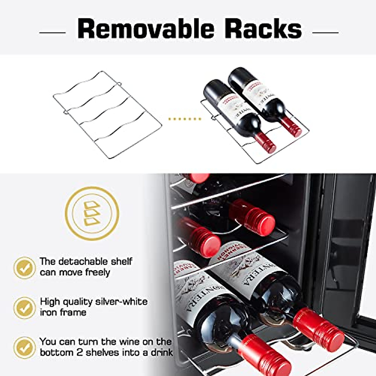Jointco Thermoelectric Cooler 6 Bottle, Freestanding Wine Cooler, 48F-64F, For Red & White Wine…