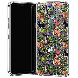 Loraw Slim TPU Phone Case Compatible with LG Velvet V60 V50 ThinQ 5G V40 V35 V30 Plus G7 G6 Funny Clear Houseplants Silicone Flexible Shockproof Ladybugs Durable Lightweight Cute Pets Cats