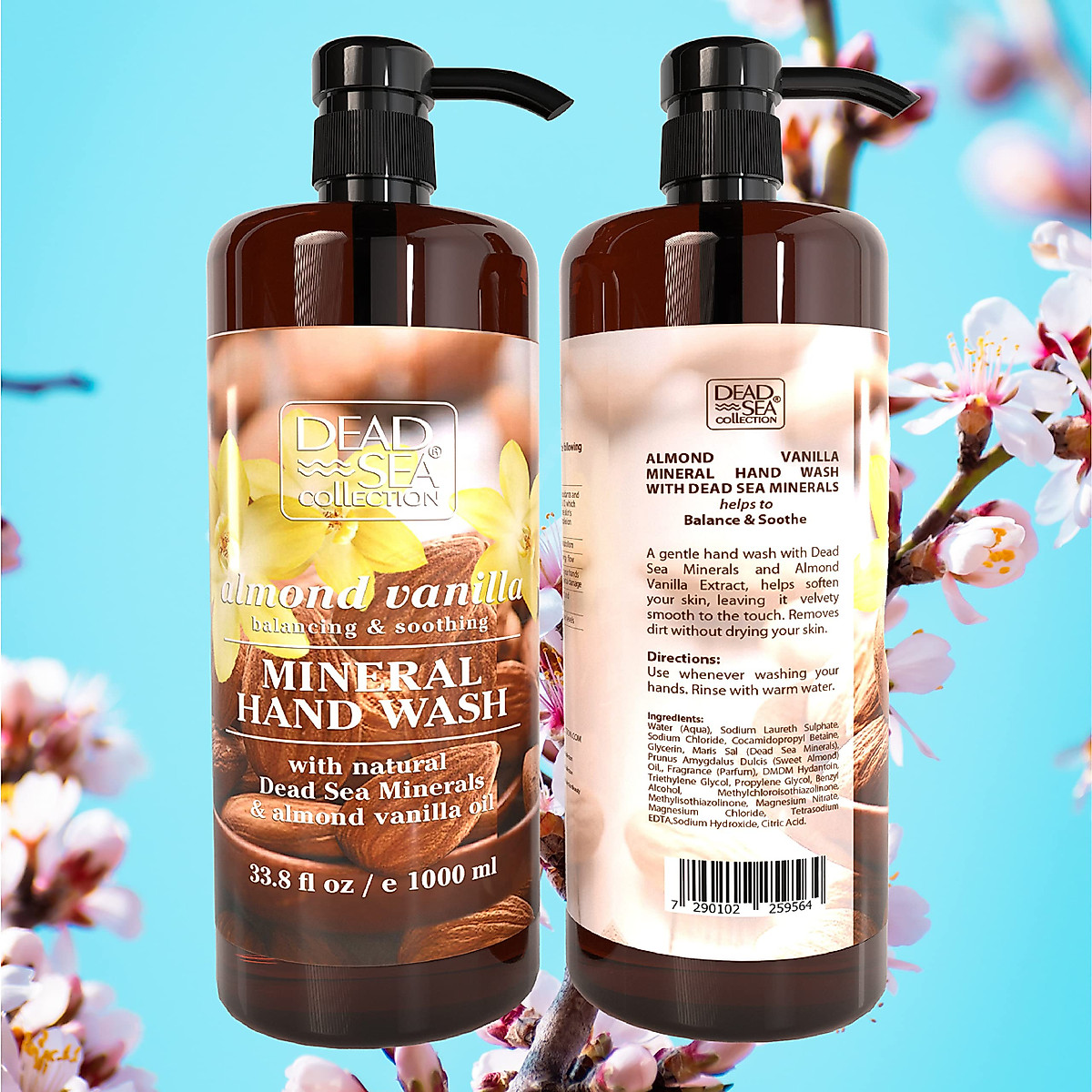 Dead Sea Collection Hand Soap Pump Almond Vanilla - Moisturizing Hand Wash Liquid with Dead Sea Minerals - Almond Vanilla Oils, Balancing & Soothing Pack of 2 (33.8 Fl Oz Each) - 67.6 Fl Oz Total