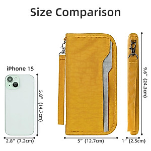 ZOPPEN Passport Holder Family Women/Men, Travel Wallet RFID Passport Wallet Travel Essentials Documents Organizer Zipper Case with Removable Wristlet Strap, Yellow