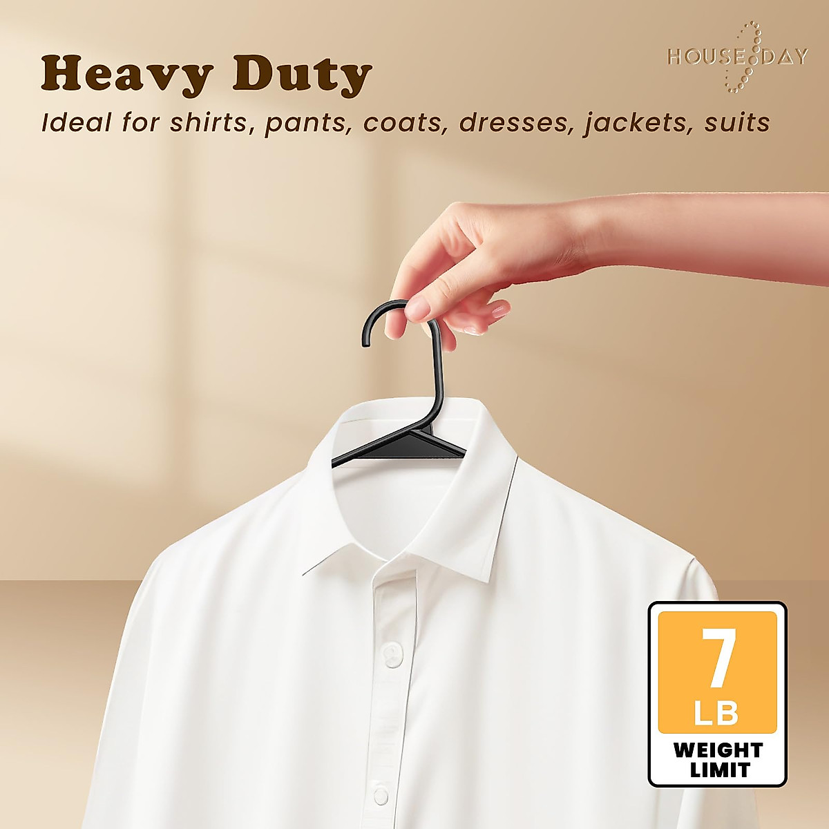 HOUSE DAY Plastic Hangers 16 Pack - Adult Clothes Hangers Black - Space Saving, Non-Slip, Durable Notched Hangers for Closet Organized, Perfect Slim Coat Hangers - Percheros Ganchos para Colgar Ropa