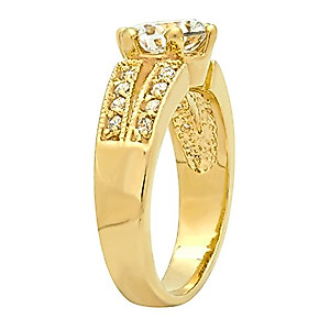 The Bling Factory Gold Plated Round CZ Solitaire Ring w/Dual Rows of Accent CZs, Size 9