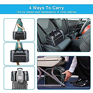 MASKEYON Airline Approved Portable Pet Carrier 2 Sides Expandable Soft-Sided Large Cats Carrier Collapsible Kennel Travel TSA Carrier 4 Doors with Removable Pads and 3 Pockets for Puppy Small Dogs
