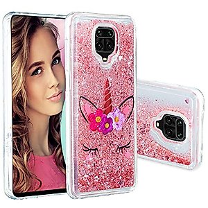 OOPKINS Glitter Liquid Case for Redmi Note 9 Pro Sparkle Floating Shiny Quicksand Clear Soft TPU Silicone Shockproof Protective Bumper Thin Cover for Redmi Note 9S Bling Eyelash Unicorn XY