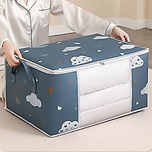 Large Storage Bags with Reinforced Handle, Clear Window & Two-Way Zippers, Foldable & Washable Zippered Storage Bins for Pillow, Quilt, Bedding, Clothes, Blanket 1pc