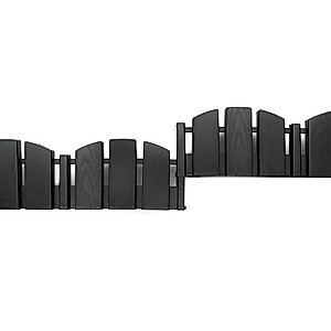 EasyFlex No-Dig Landscape Edging with Anchoring Spikes, 4.5 in. Tall Decorative Adirondack Wood-Look Fence Garden Border, 15 Foot Kit, Black