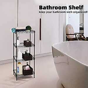 Guangfoshun Storage Shelves, 4-Tier Wire Shelving Unit with Baskets Storage Rack Corner Shelf Shelving Adjustable Storage Shelf, 11.8" D x 15.7" W x 47" H, Black