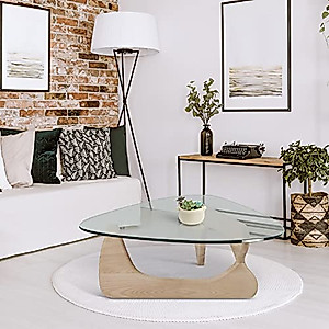 Rimdoc Noguchi Table Triangle Glass Coffee Table Vintage Glass End Table, Solid Wood Base & Triangle Clear Glass Top Modern End Table for Living Room, Patio, Study
