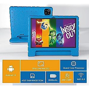 NOBKLEN Kids Tablet 10 Inch, Android 13, 4GB+64GB, 8-Core CPU, WiFi 6, 12H Battery Life, Parental Control, 1280 * 800 HD Display, Dual
