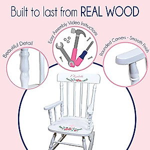 MyBambino Children's Personalized White Bright Butterfly Rocking Chair Pink Purple Flowers