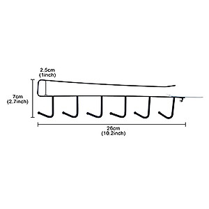 OULLYY 2 Pack 6-Hook Under Cabinet Mug Hanger, Adhesive Cup Holder Coffee Cup Mug Holder for Kitchen, 6 Hooks Tea Mug Holder for Cupboard (2pcs Black)