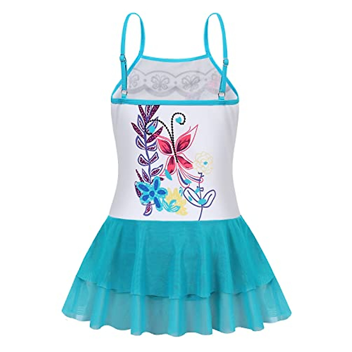 Jurebecia Girls Mirabel Swimsuit One Piece Bathing Suit Sleeveless Ruffle Tulle Swimwear Kids Magic Family Bikini Set for Role Play Dress up Princess Swim Suit Beach Swimming White 6/5-6Years