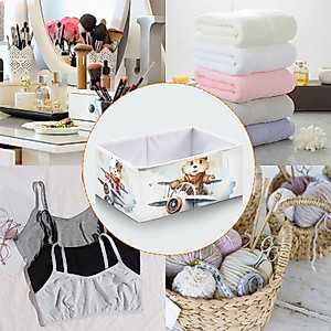 Foldable Storage Cube Cartoon Bear Flying A Plane Organizer Basket for Home Shelf