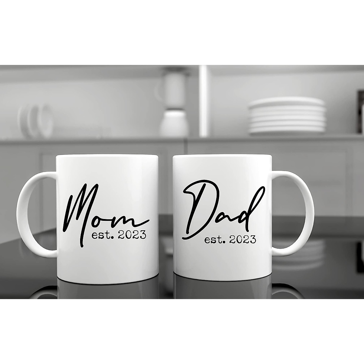 Tipit Drinkware Pregnancy Gift Est 2023 - New Parents Gifts Mommy and Daddy Est. 2023 11 Coffee Mug Gift Set,New to The Crew Romper (3M) - Top Mom and Dad Gift Set for New Parents to Be - Baby Shower