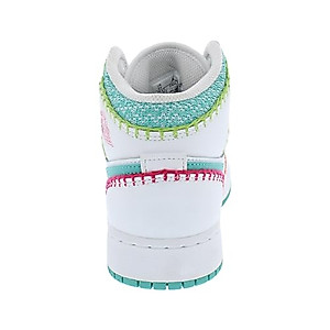 Nike Air Jordan 1 Mid GS Girls Shoes Size 5, Color: Pure White/Cute Pink/Washed Teal-White
