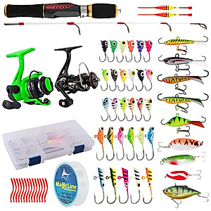 Dr.Fish Ice Fishing Rod and Reel Combo with 2 Ice Spinning Reels Ice Fishing Gears Equipment Ice Fishing Pole Ice Jig Lures