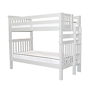 Bedz King Tall Bunk Beds Twin over Twin Mission Style with End Ladder, White