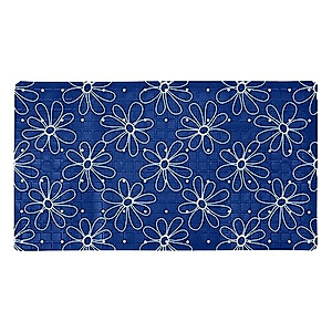 Bath Tub Shower Mat - Anti-Slip PVC Material 15.1x26.8 in, Gentle Cushioning Quick Drying Suction Cups Reliable Solution - Lovely Daisies on a Blue Background Non-Slip Floor Mat