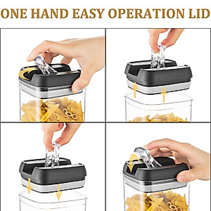 Hanobe Pasta Storage Containers for Pantry: Large Spaghetti Noodle Canister 4 Pcs White Kitchen Cabinet Organization with Easy Lock Lids Plastic BPA Free with Labels Marker
