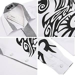 Coofandy Men's Fashion Print Dress Shirt Casual Cotton Button Down Shirts White Medium