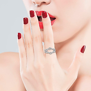 Uloveido Arched Infinity Eternity Rings for Women 925 Silver Stacking Rings Enhancer for Halo Engagement Wedding Rings White Gold Plated Size 7 Y1521