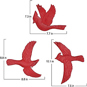 IFFUNNI Red Metal Birds Cardinal 3-PACK Wall Art Decor Sculptures Hanging for Home Garden Office Outdoor Indoor Porch Fence