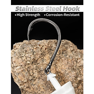 BLUEWING Big Game Swing Hook Jig Head with High Strength Stainless Steel Ball Bearing Swivel and High Carbon Steel Hook 1pc Saltwater Fishing Lures Lead Jighead, White 3oz