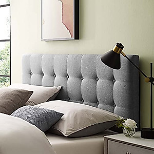 Modway Emily Tufted Button Linen Fabric Upholstered Full Headboard in Gray