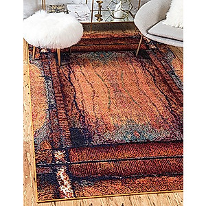 Unique Loom Estrella Collection Rustic, Distressed, Modern, Abstract Area Rug, 5 ft x 8 ft, Orange/Black