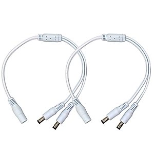 2-Pack White 1 to 2 Way DC Power Splitter Cable, Plug 5.5mm x 2.1mm, for CCTV Camera,LED Strip Light and More
