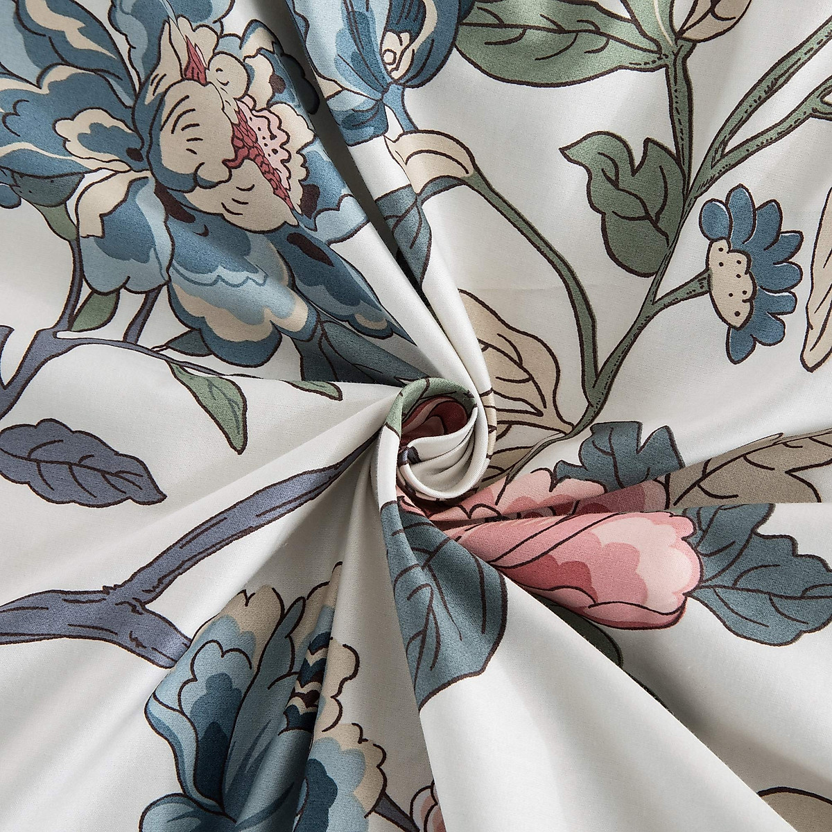 Eikei Cottage Bloom Garden Duvet Cover Set French Country Provincial Chic Floral Birds Bedding Peony Blossom Tree Branches (Muted, King)