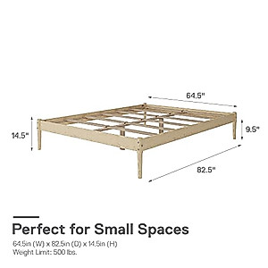 DHP Lorriana 14" Solid Pine Wood Platform Bed Frame, Queen Size, Natural