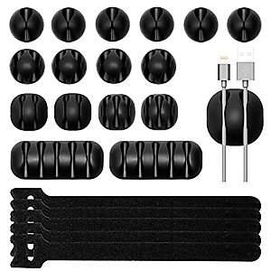 YESFLAME Cable Clips,21 Pack Black Adhesive Cord Holders, Perfect Cable Cords Management for Organizing Cable Wires-Home, Office, Car, Desk, Cubicle, Nightstand